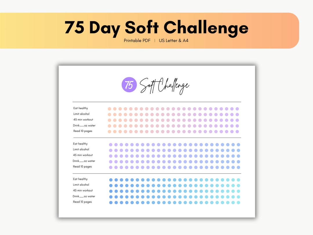 Printable 75 Day Soft Challenge Tracker, Colorful, Letter & A4, Digital ...