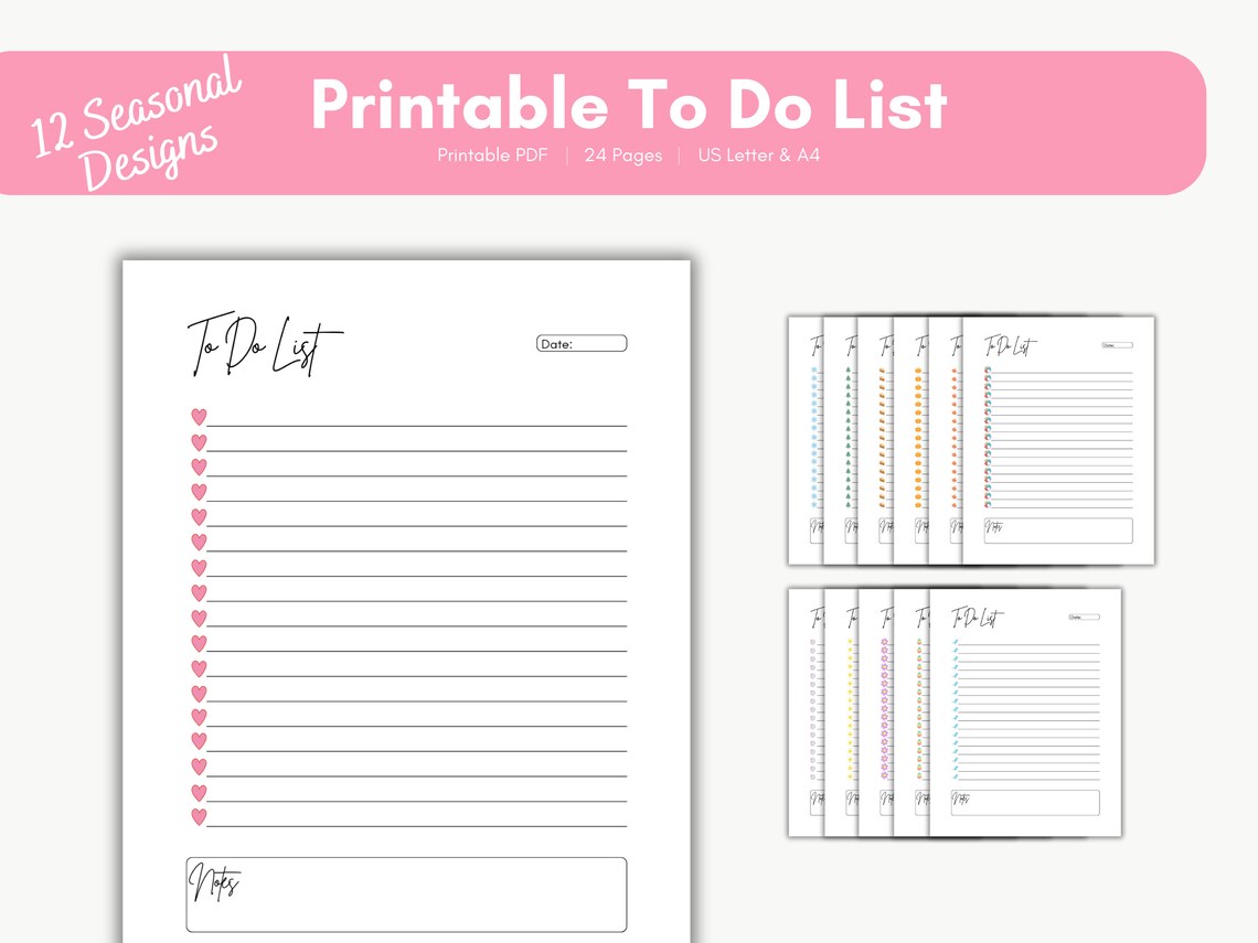 Seasonal Printable to Do List, Daily Checklist, US Letter & A4 Sizes ...