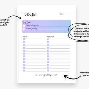 To Do List Printable, Prioritize Self-care, Daily Checklist for Working ...