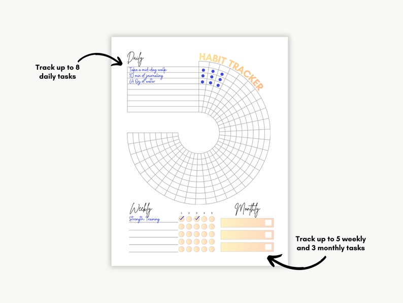 Printable Habit Tracker for Daily + Weekly + Monthly Tasks, Letter & A4 ...
