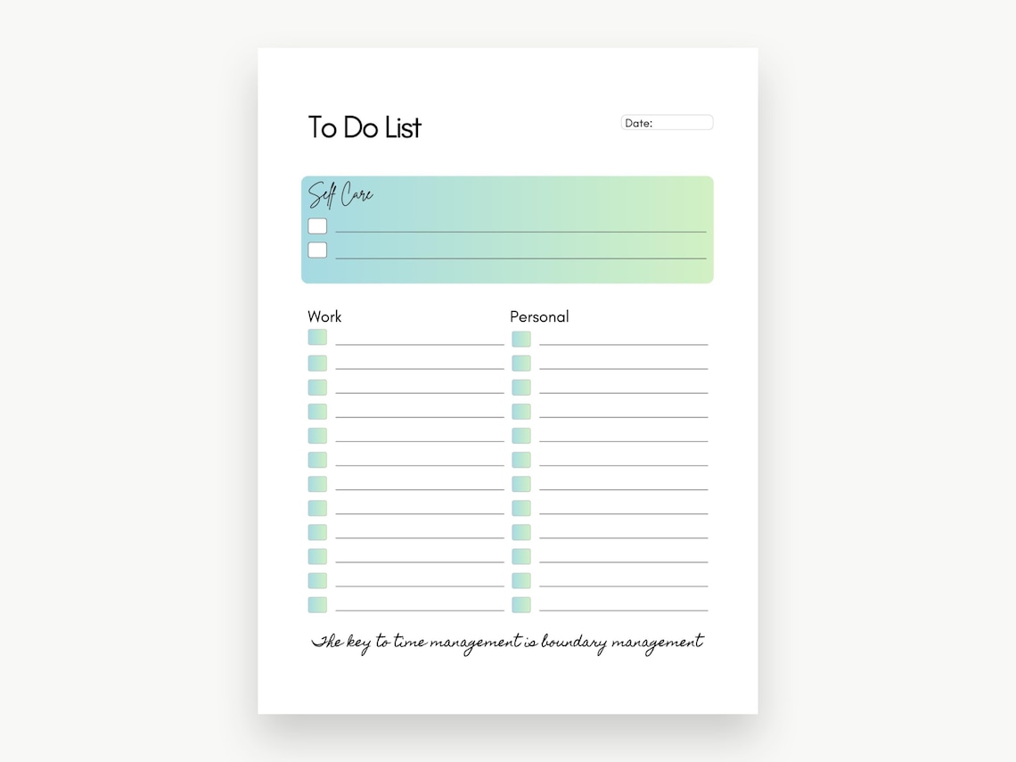 To Do List Printable, Prioritize Self-care, Daily Checklist for Working ...