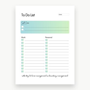 To Do List Printable, Prioritize Self-care, Daily Checklist for Working ...