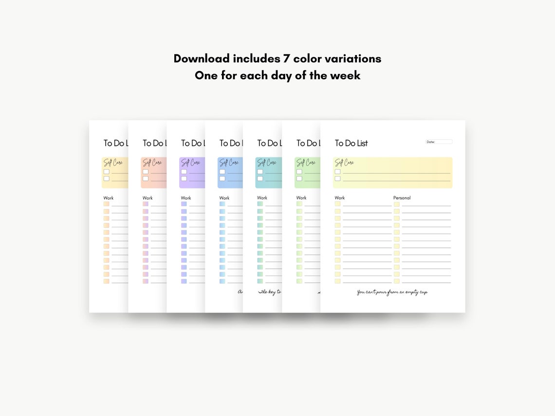 To Do List Printable, Prioritize Self-care, Daily Checklist for Working ...