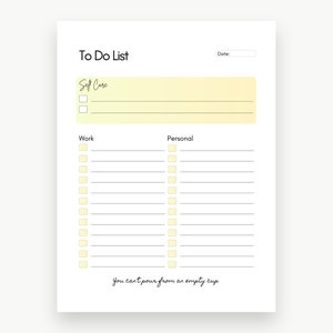 To Do List Printable, Prioritize Self-care, Daily Checklist for Working ...