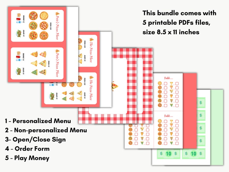 Printable PERSONALIZED Pretend Play Restaurant Set - Pizza Shop ...