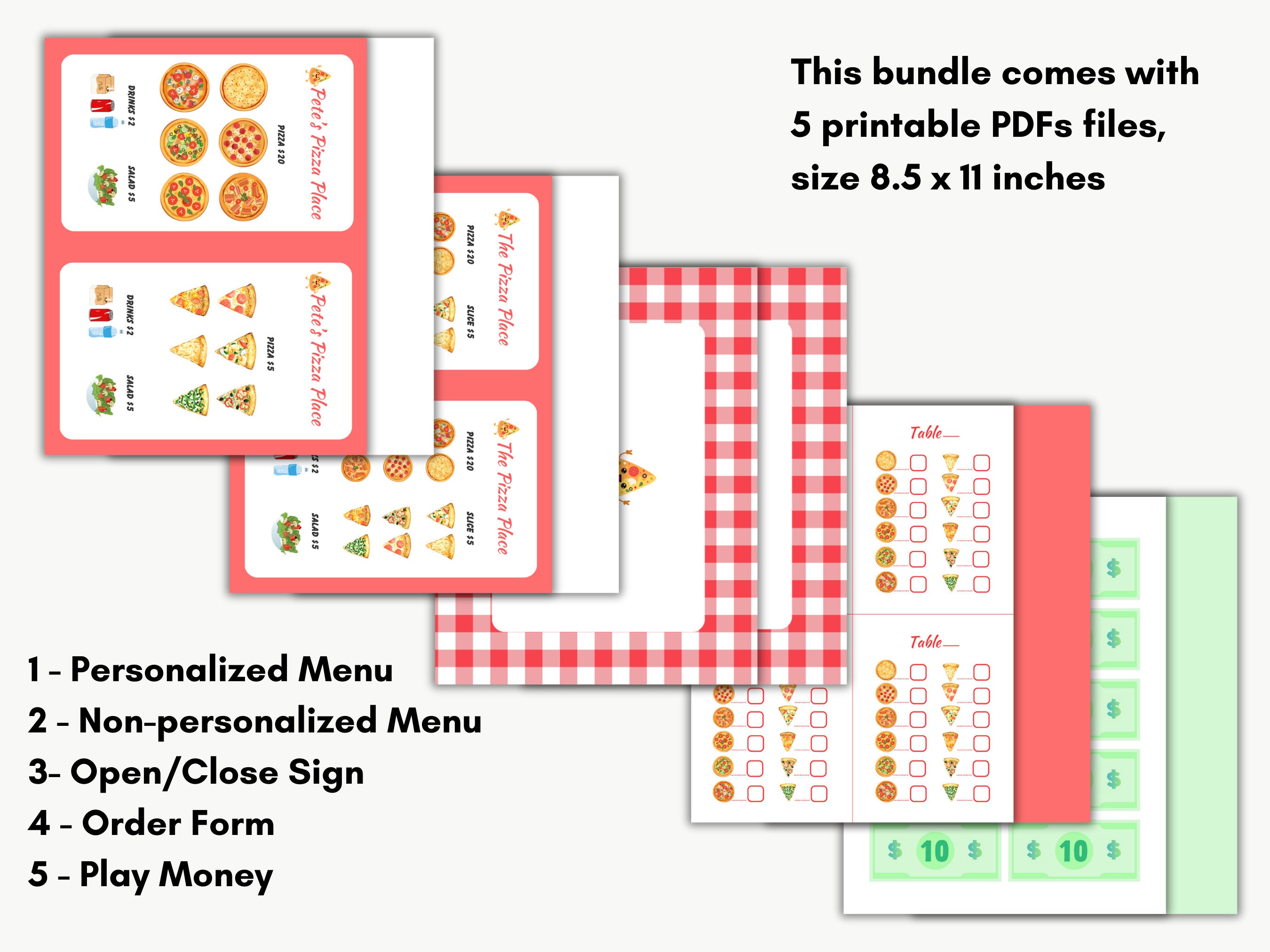 Printable PERSONALIZED Pretend Play Restaurant Set - Pizza Shop ...