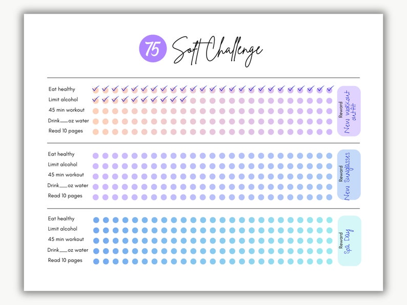 Printable 75 Day Soft Challenge Tracker, Colorful, Letter & A4, Digital ...