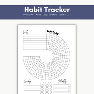 Printable Minimalist Habit Tracker for Daily Weekly Monthly Tasks ...