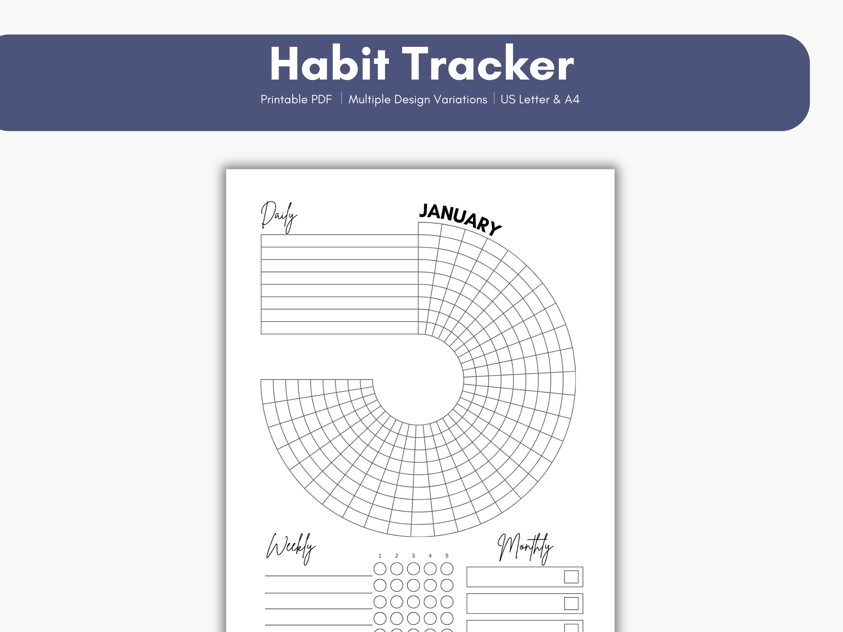 Printable Minimalist Habit Tracker for Daily Weekly Monthly Tasks ...