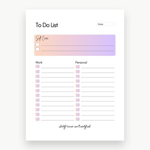To Do List Printable, Prioritize Self-care, Daily Checklist for Working ...