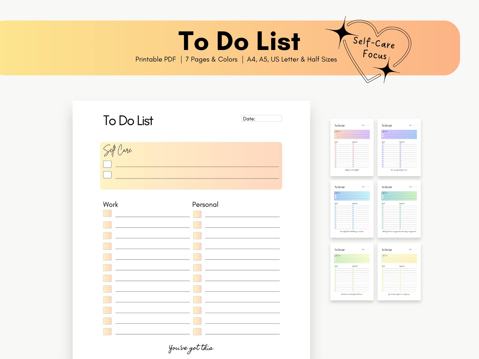 To Do List Printable, Prioritize Self-care, Daily Checklist for Working ...