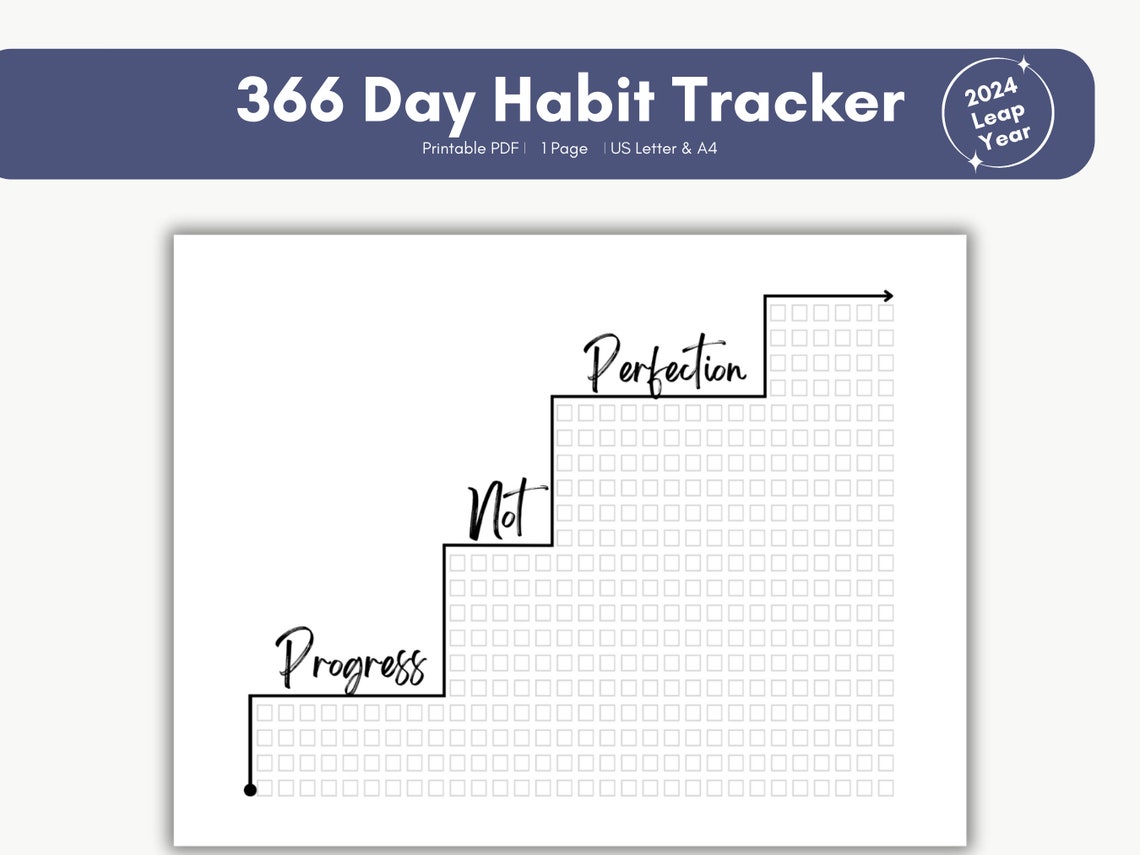 Printable Minimalist 366 Day Daily Habit Tracker, 2024, Leap Year ...