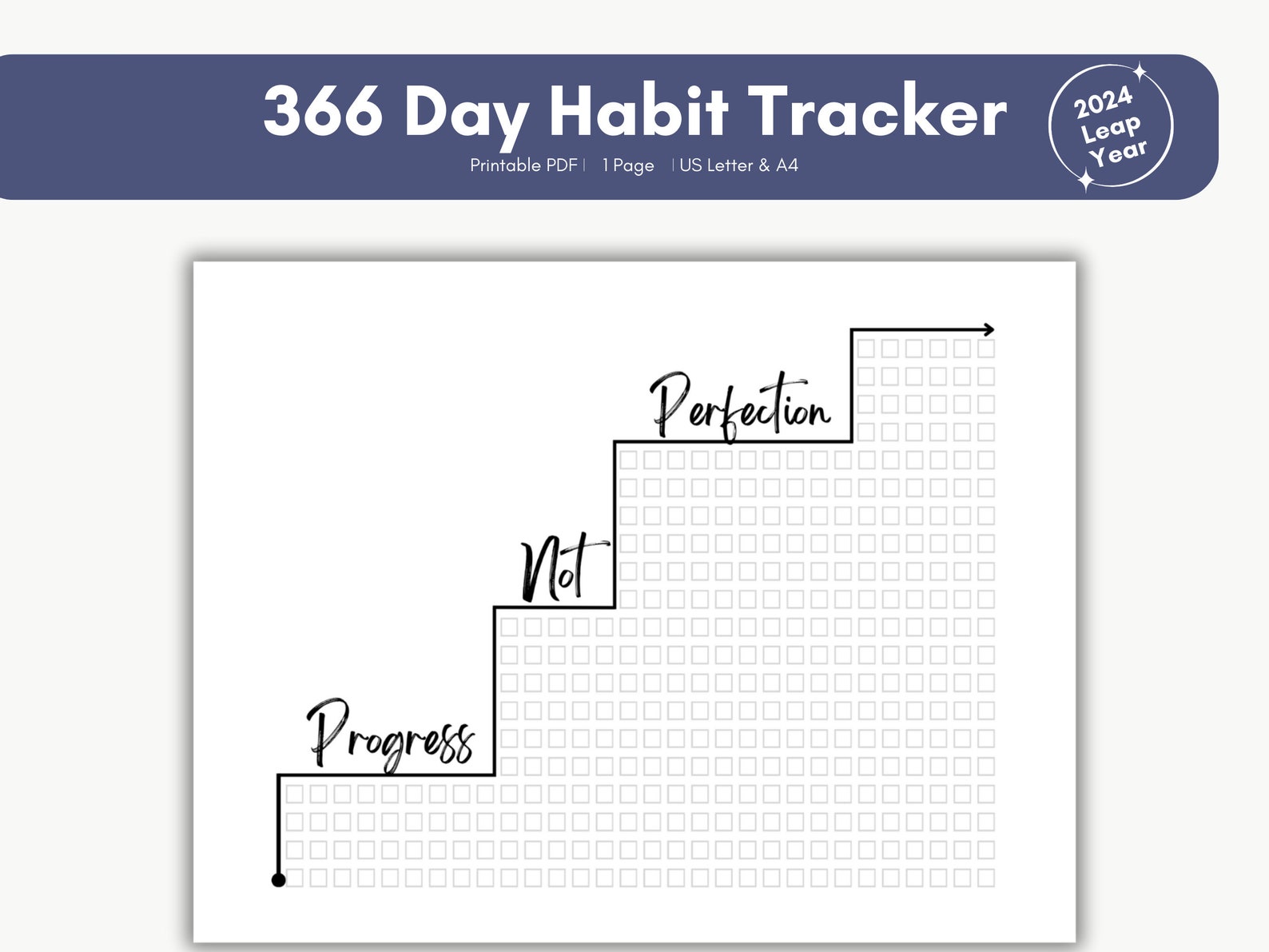 Printable Minimalist 366 Day Daily Habit Tracker, 2024, Leap Year ...