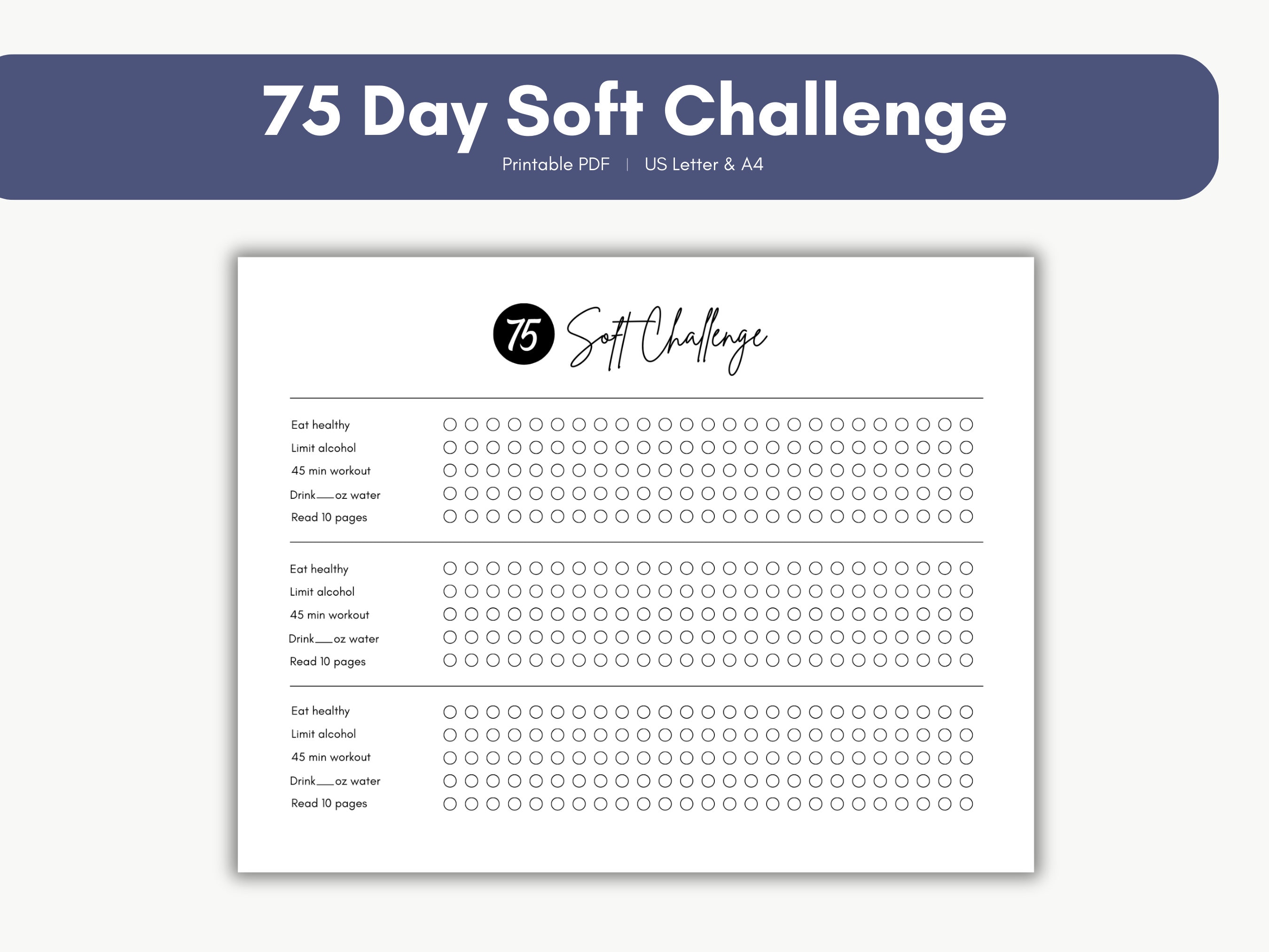 Printable 75 Day Soft Challenge Tracker, Minimalist, Letter & A4 ...