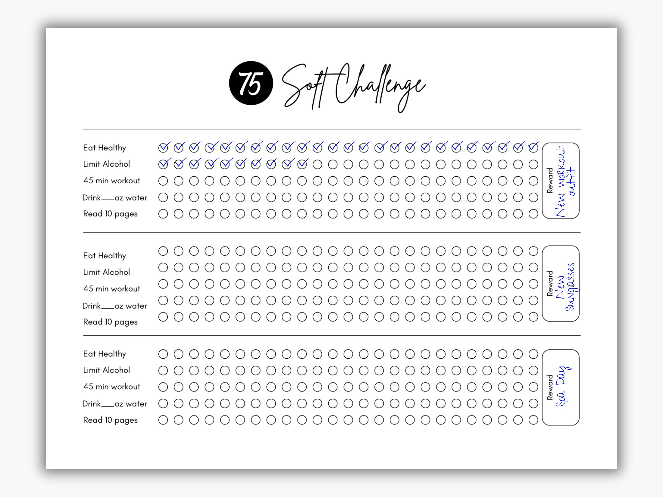 Printable 75 Day Soft Challenge Tracker, Minimalist, Letter & A4 ...