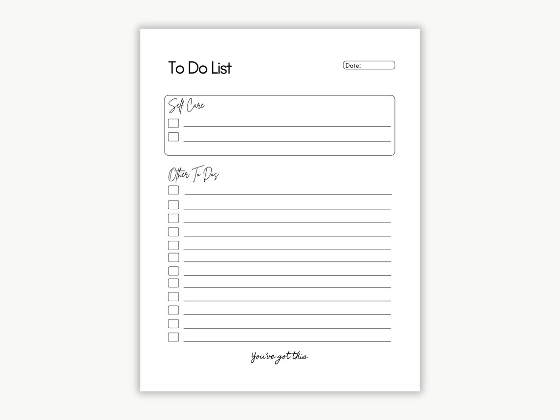 Minimalist to Do List Printable, Prioritize Self-care, Daily Checklist ...