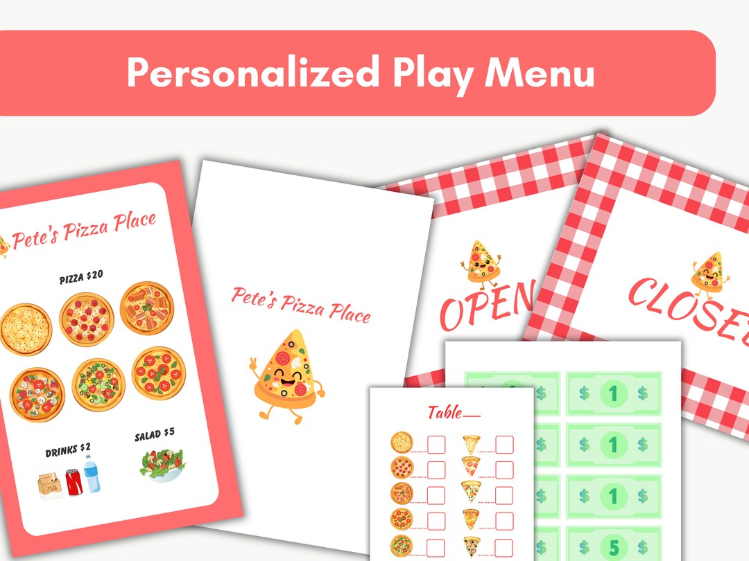 Printable PERSONALIZED Pretend Play Restaurant Set - Pizza Shop ...