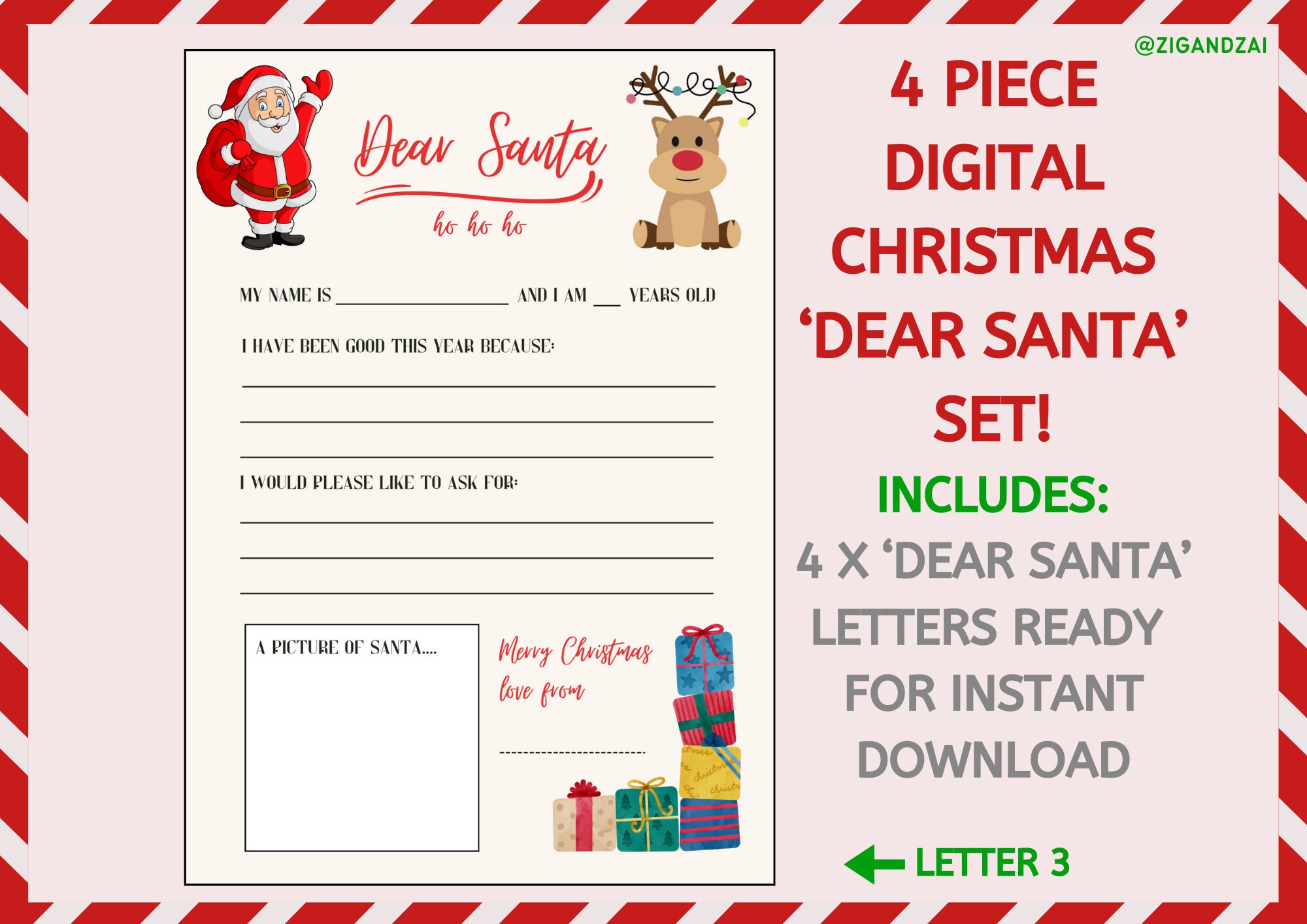 Letter to Santa Printable Easy to Print Letter to Santa Letter Instant ...