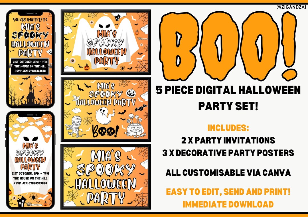 Editable Halloween 5 Piece Party Pack, Halloween Party Invitation ...