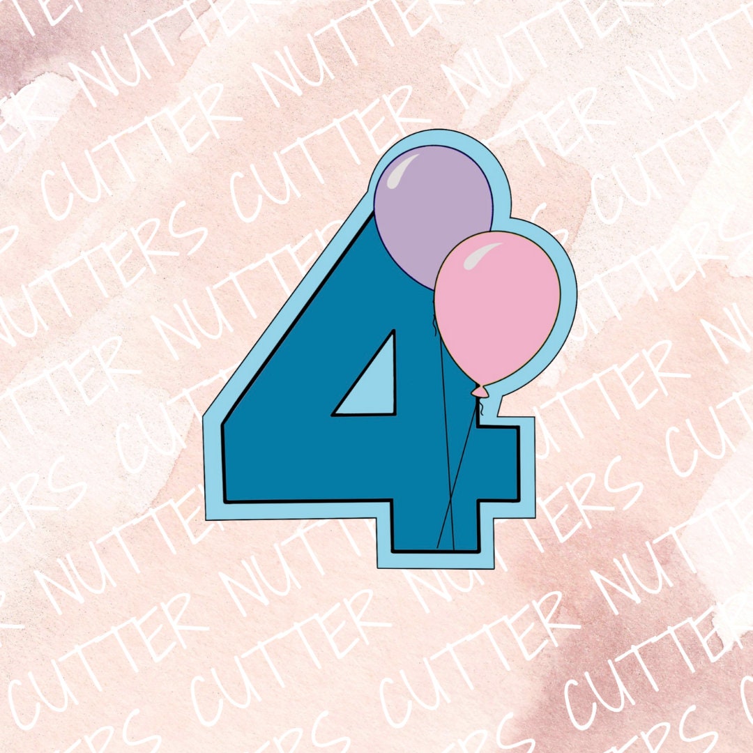 Number 4 With Balloons Cookie Cutter - Etsy