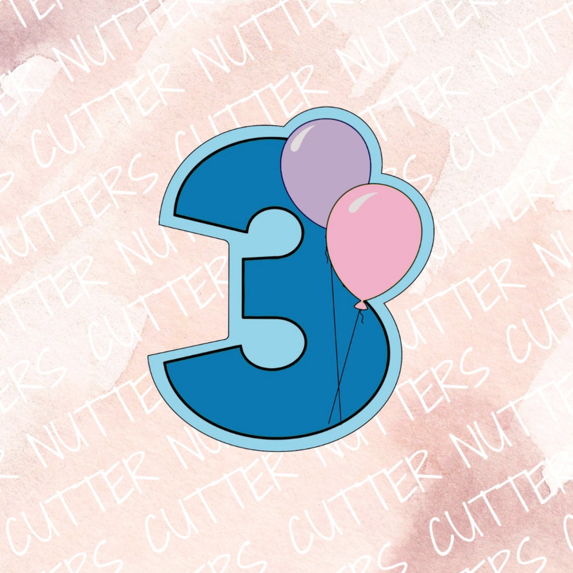 Number 3 With Balloons Cookie Cutter - Etsy