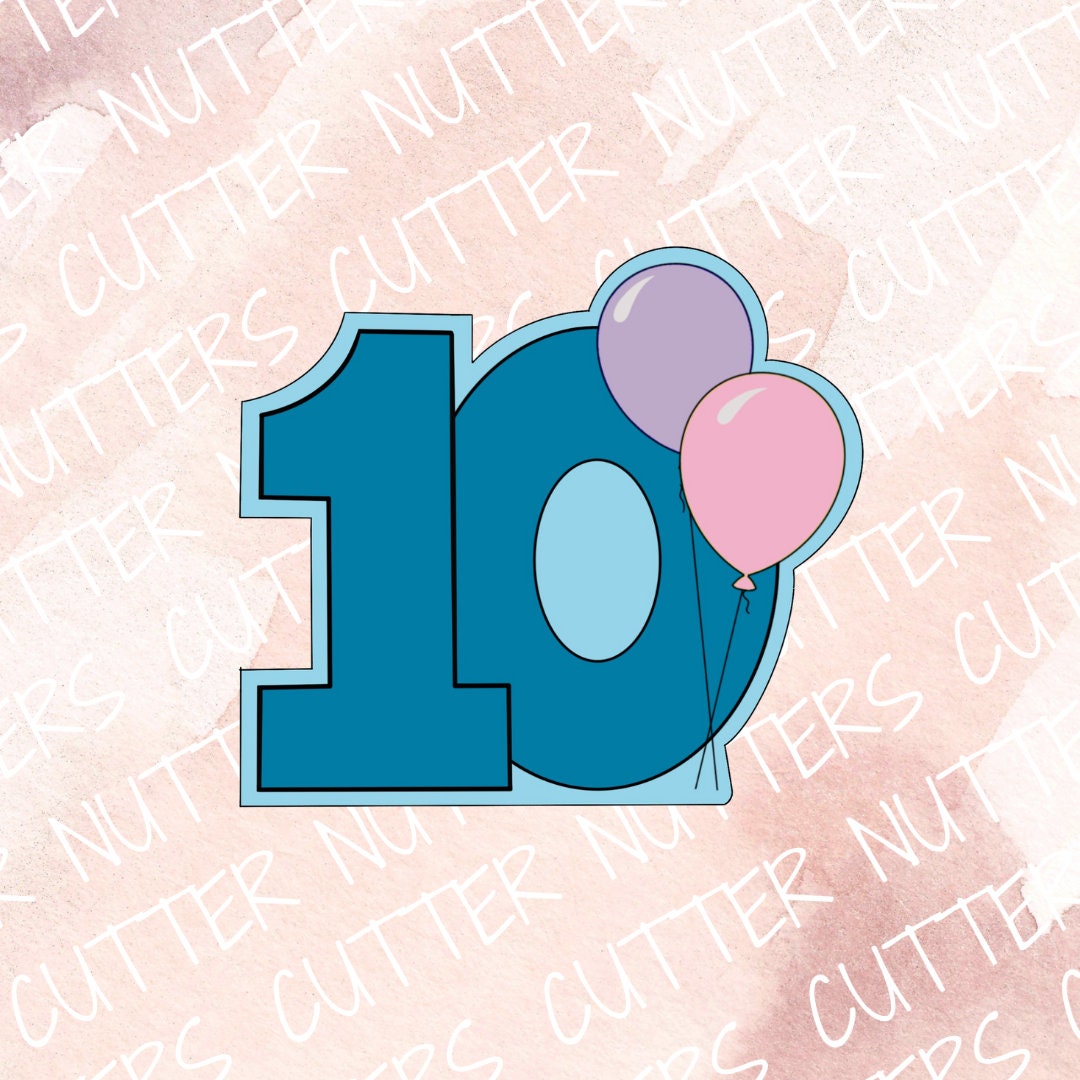 Number 10 With Balloons Cookie Cutter - Etsy