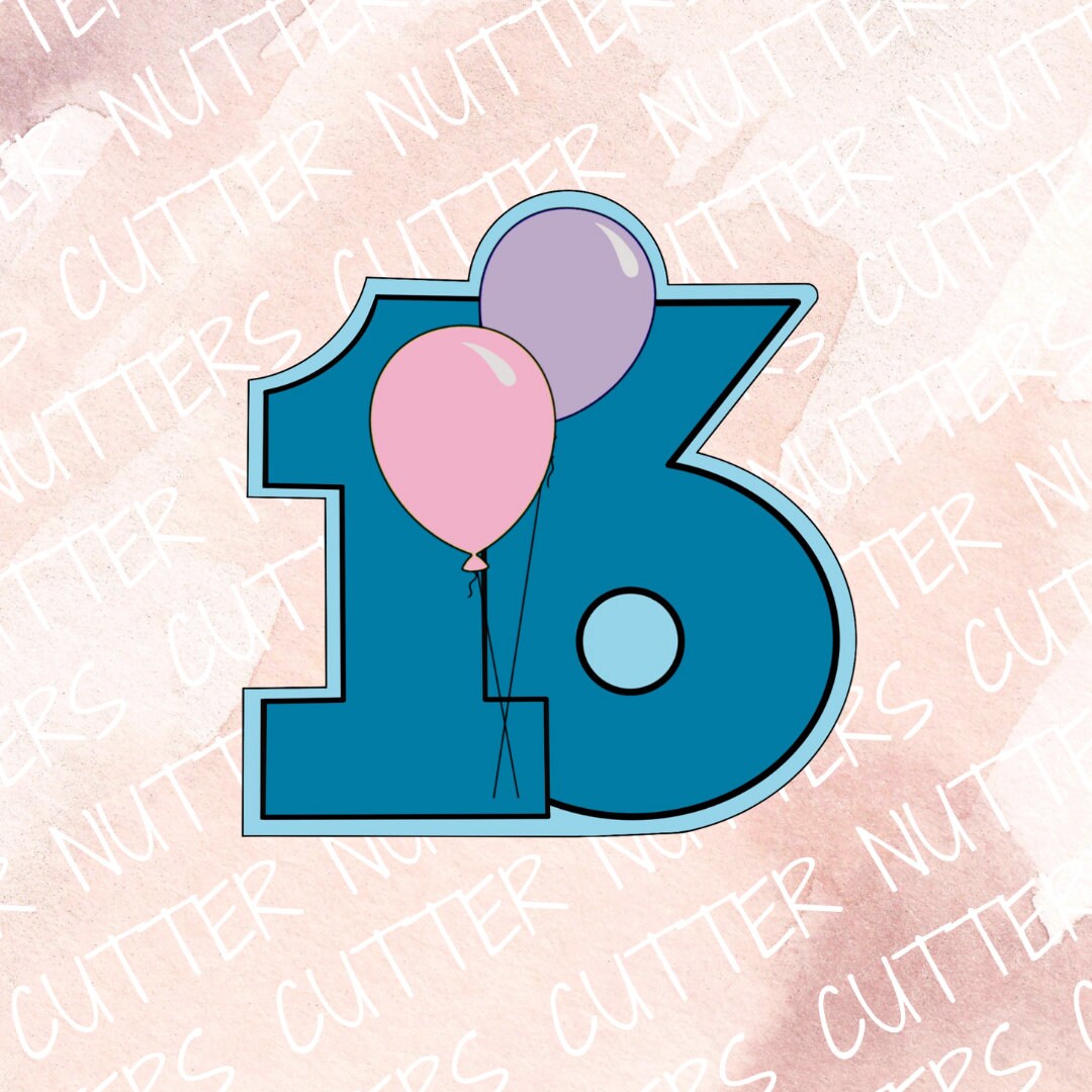 Number 16 With Balloons Cookie Cutter - Etsy