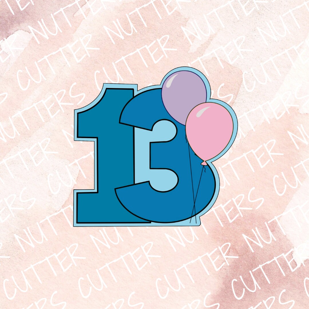 Number 13 With Balloons Cookie Cutter - Etsy