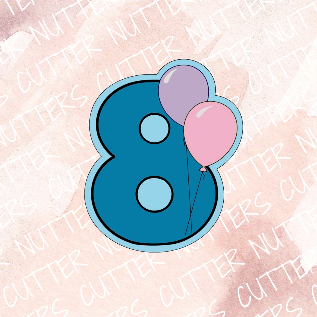 Number 8 With Balloons Cookie Cutter - Etsy