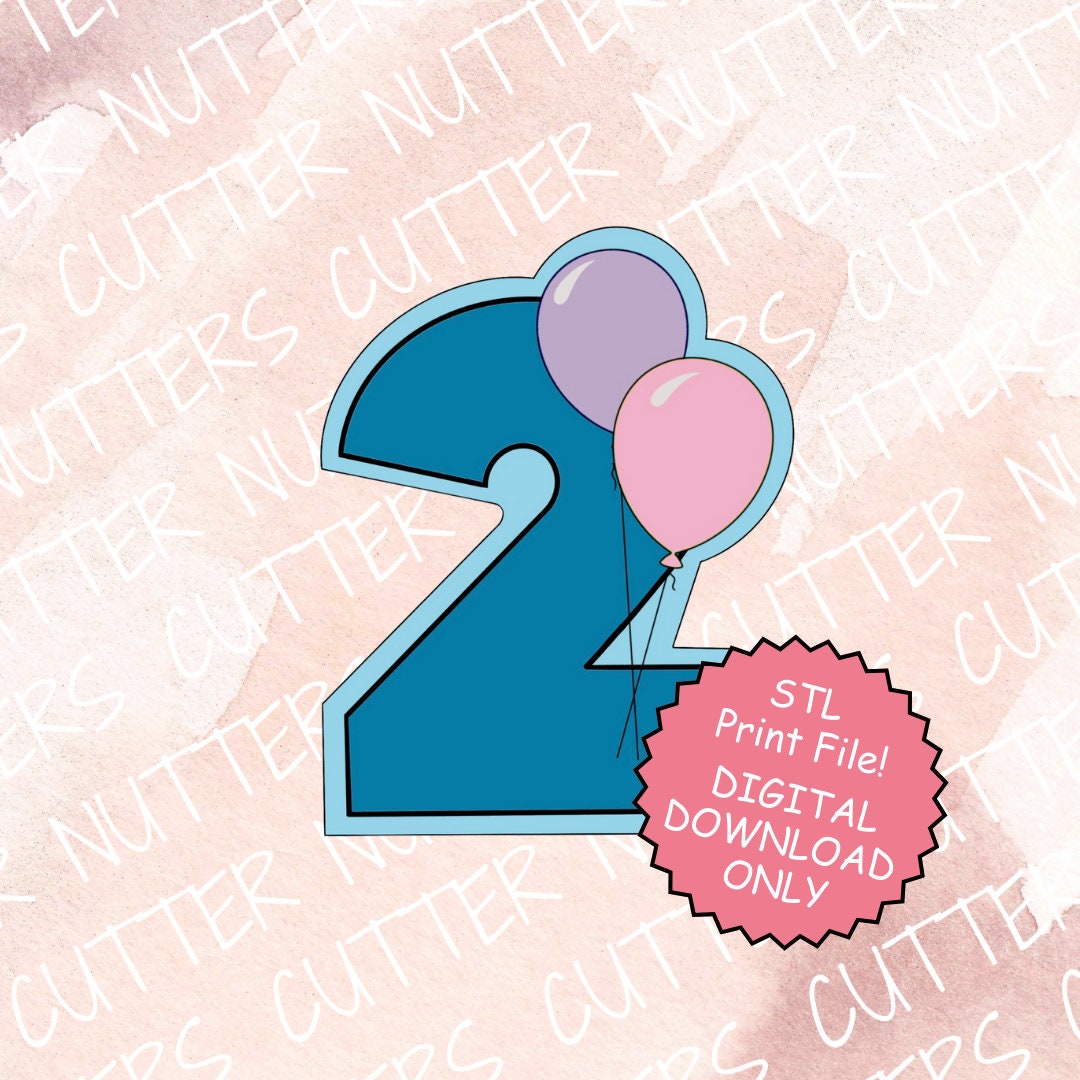 STL 3D Print File ONLY Number 2 With Balloons Cookie Cutter. 6 Sizes ...