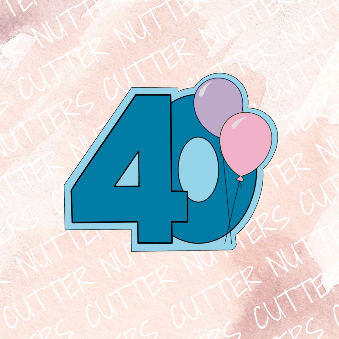 Number 40 With Balloons Cookie Cutter - Etsy