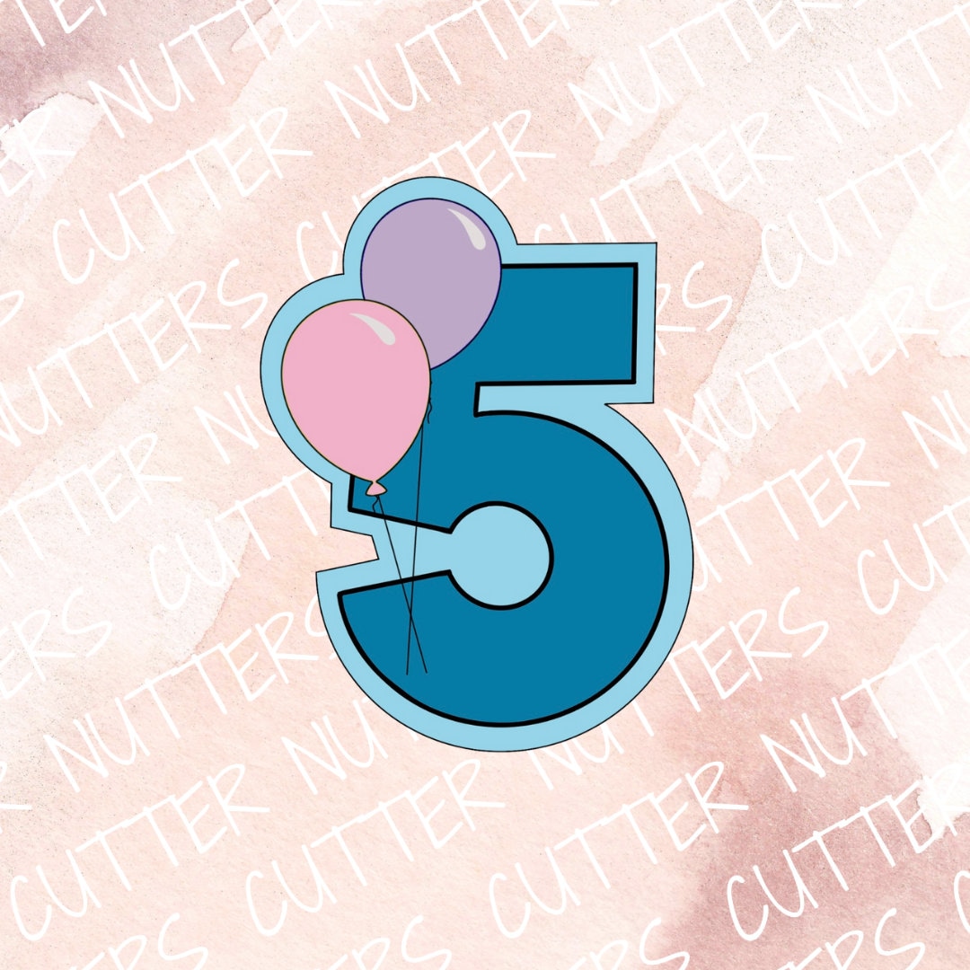 Number 5 With Balloons Cookie Cutter - Etsy