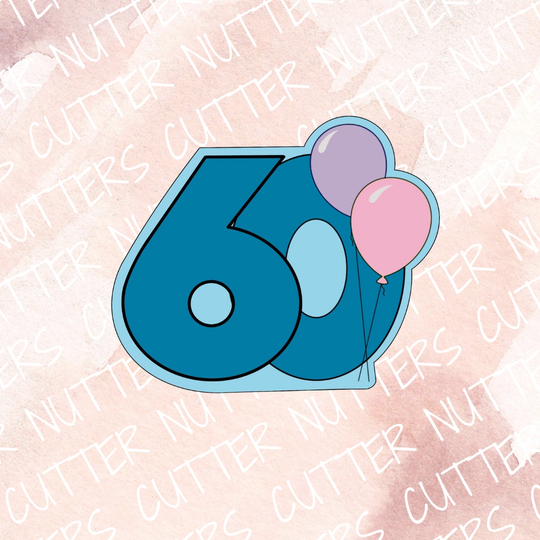 Number 60 With Balloons Cookie Cutter - Etsy