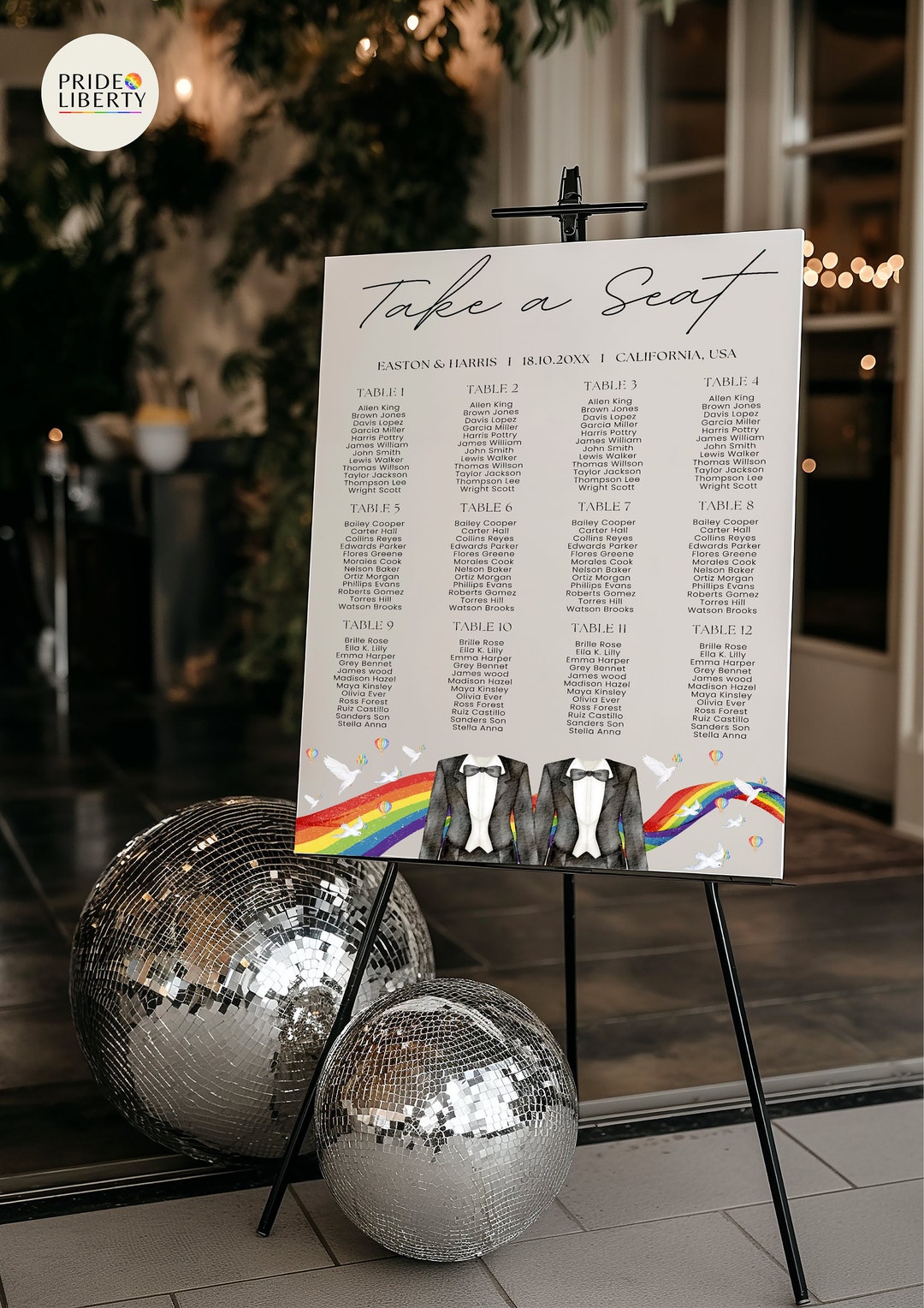Mr and Mr Wedding Seating Chart Template, LGBTQ Pride Minimalist ...