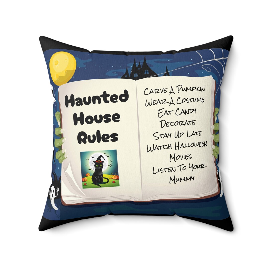 Haunted House Rules Halloween Fall Faux Suede Square Pillow - Etsy