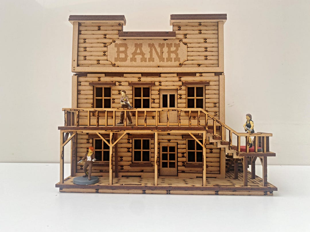 Wild West Bank: 28mm-32mm Building Kit – Laser-cut 2-story Terrain for ...