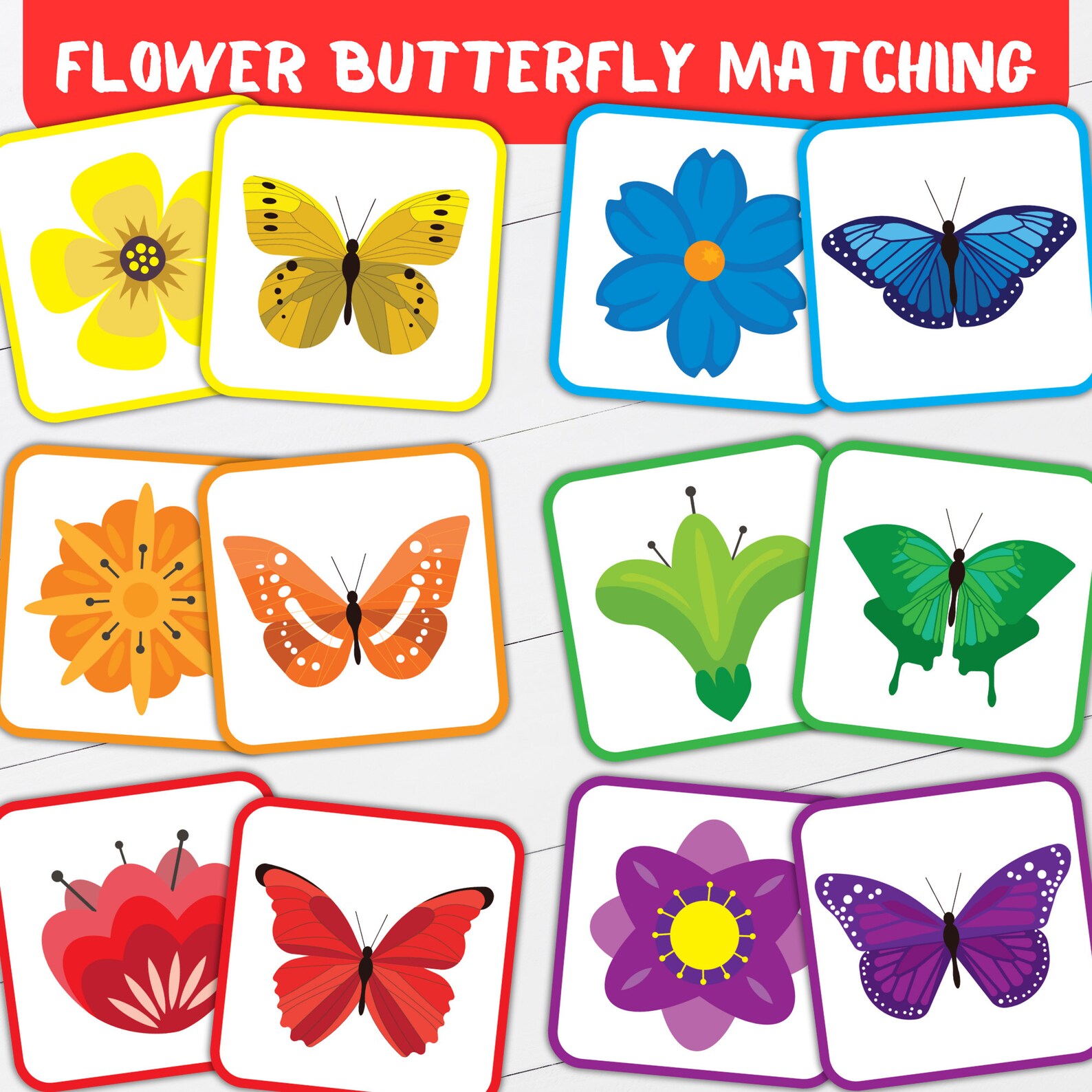 Flower Butterfly Color Matching Memory Games Cut Paste Activities Color ...