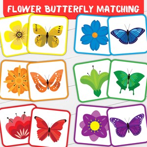 Flower Butterfly Color Matching Memory Games Cut Paste Activities Color ...