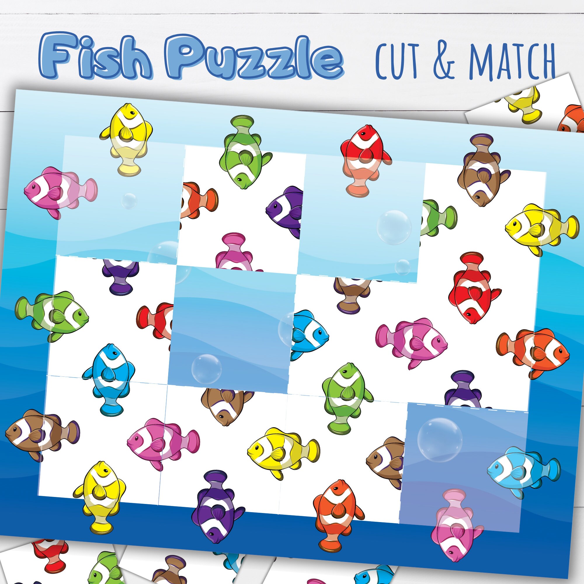 Printable Fish Puzzle Game Color Matching Animals Matching Montessori ...