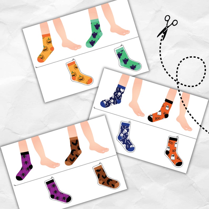 Halloween Pattern Matching Socks | Memory Games | Cut and Paste ...