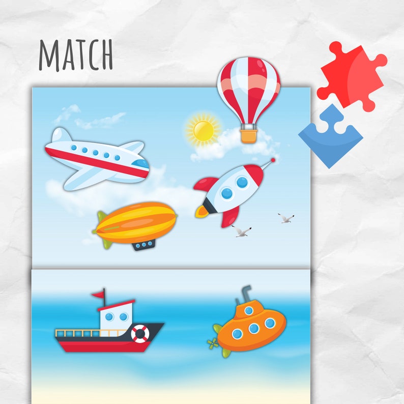 Transport Vehicles Matching Worksheet | Air Land Sea Activity ...