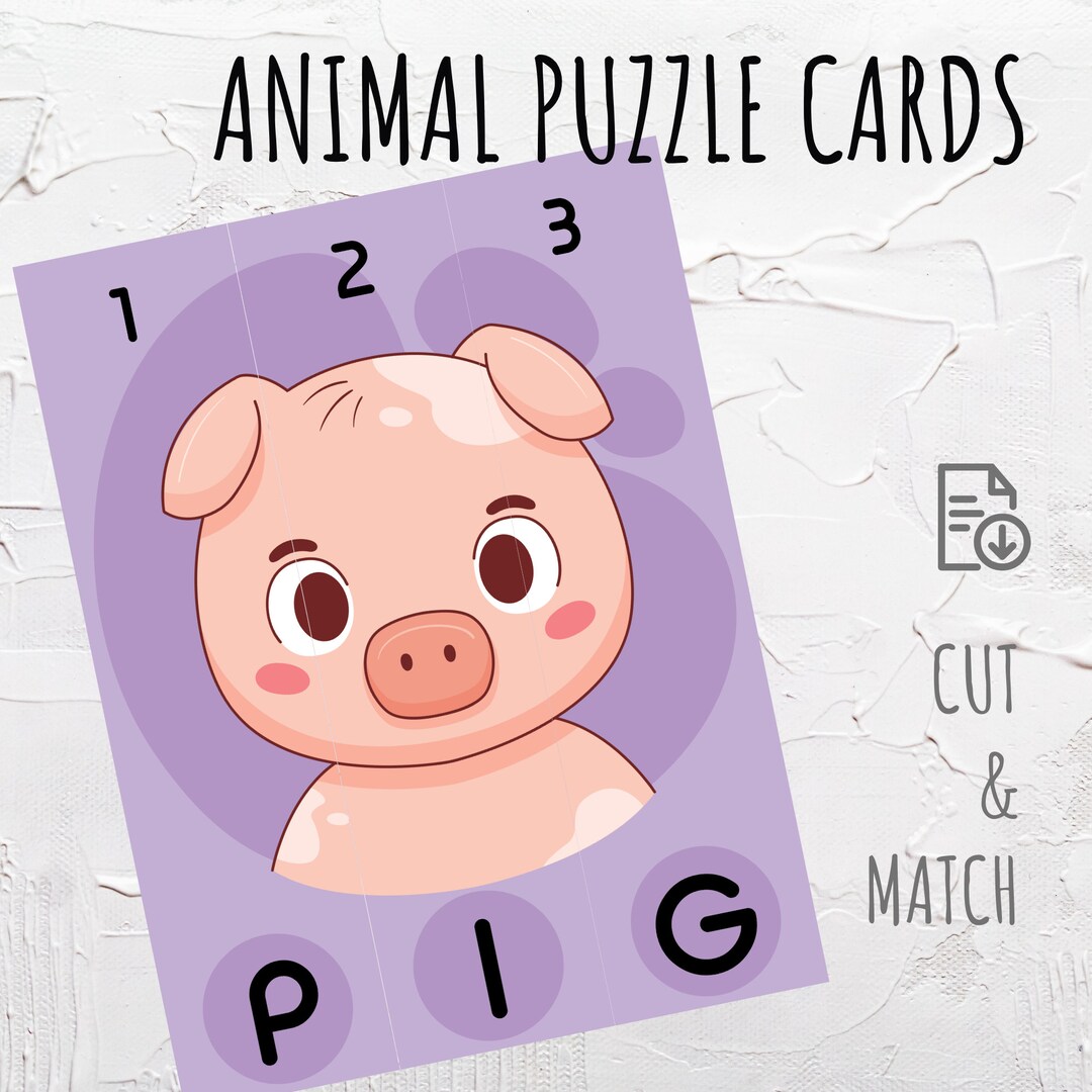 Animal Matching Puzzle Game Flashcards | Word Learning | Counting ...