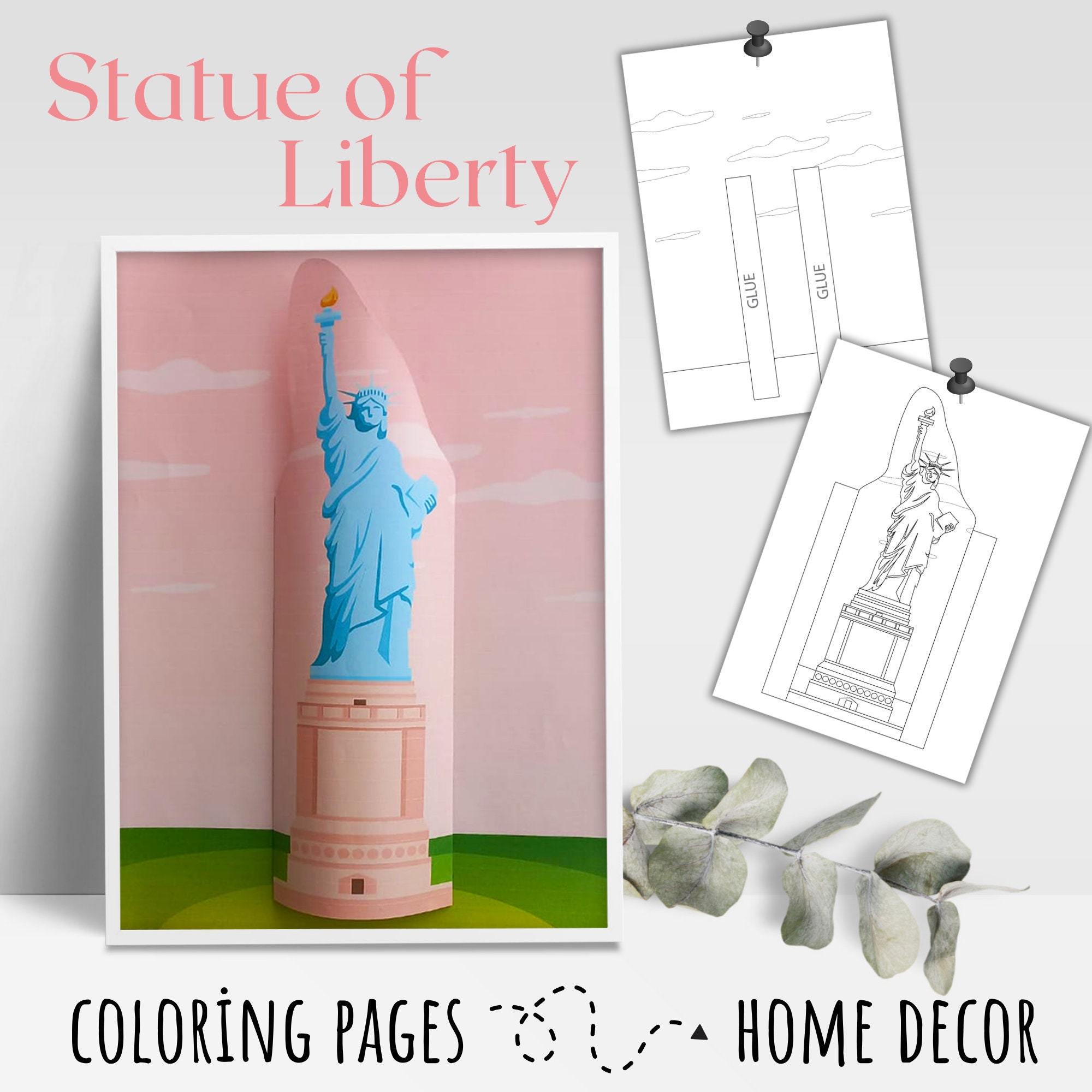 2D Statue of Liberty Coloring Pages | New York Home Decor | Printable ...
