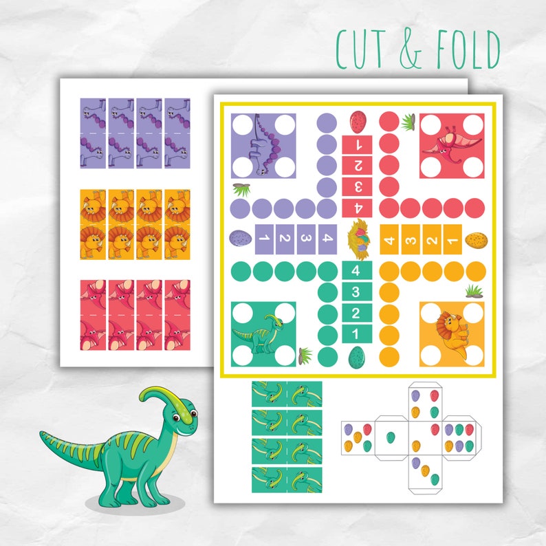 Printable Dinosaur Ludo Board Game Template | Paper Digital Activity ...
