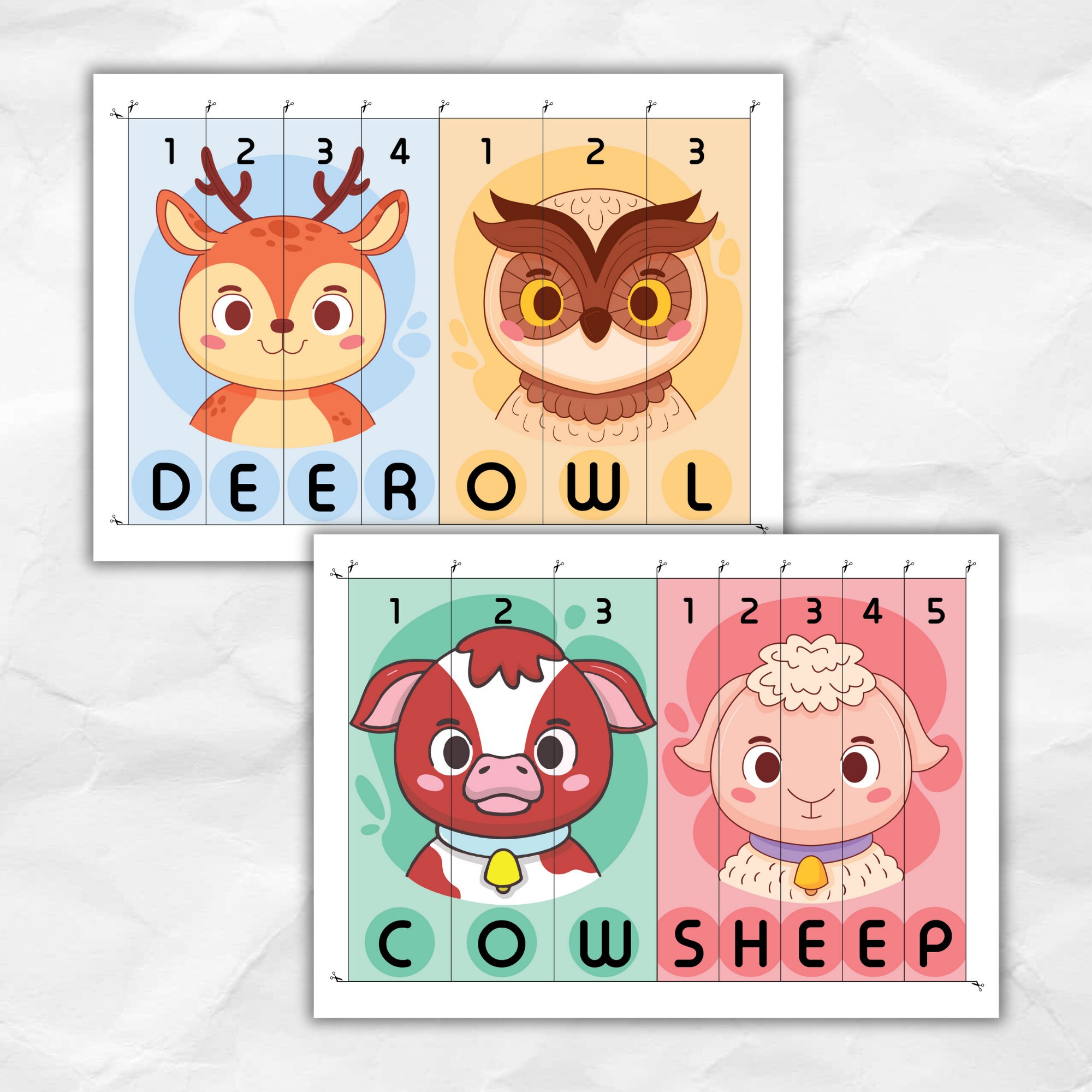 Animal Matching Puzzle Game Flashcards | Word Learning | Counting ...