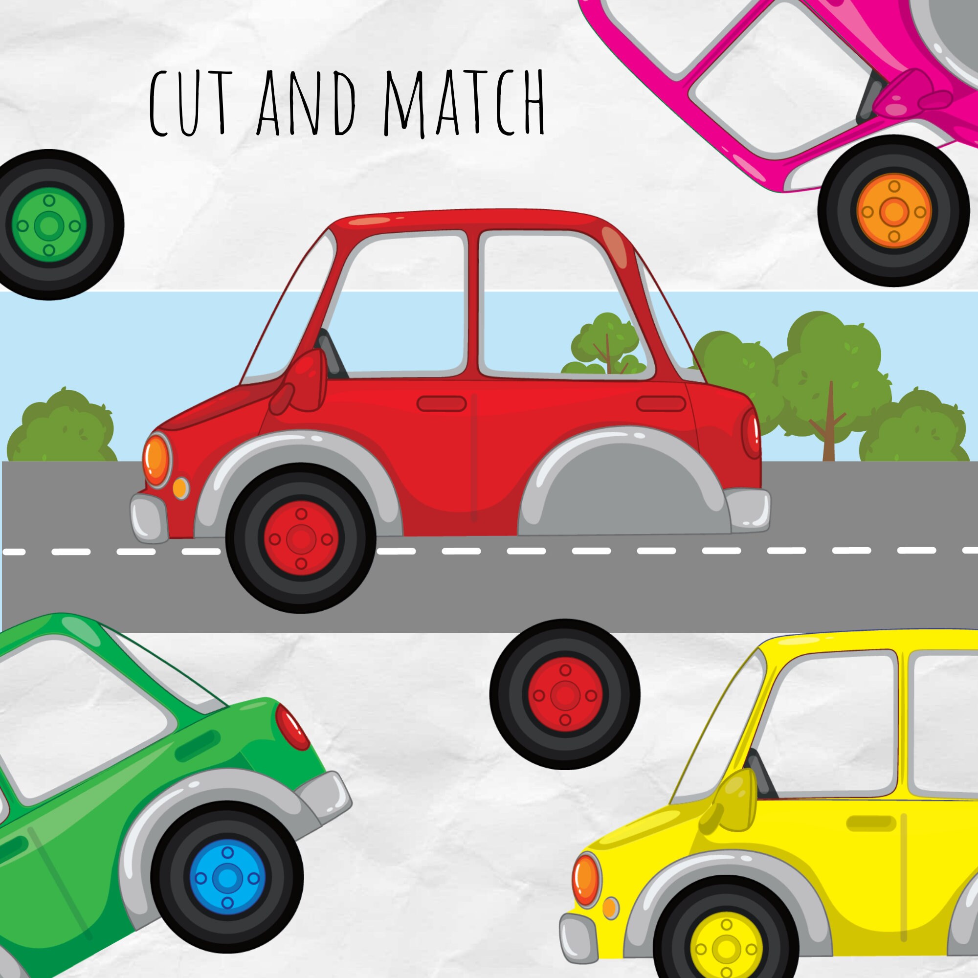 Car Matching Activity | Matching Game | Memory Games | Cut and Paste ...
