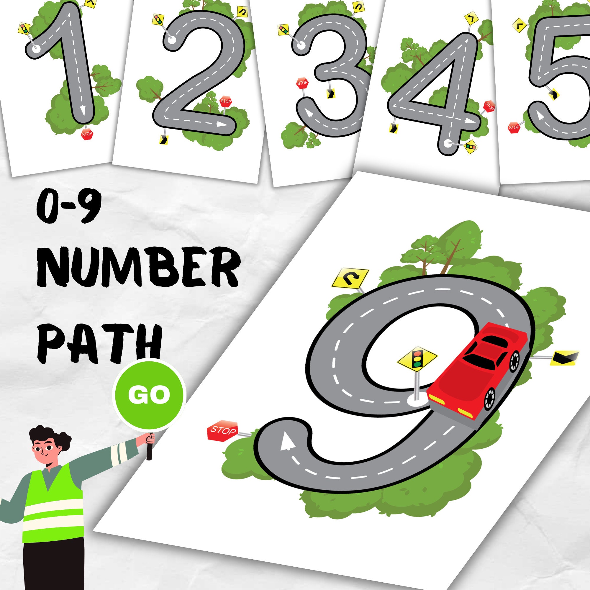 0-9 Number Path | Number Tracing Flashcards | Number Writing Practice ...