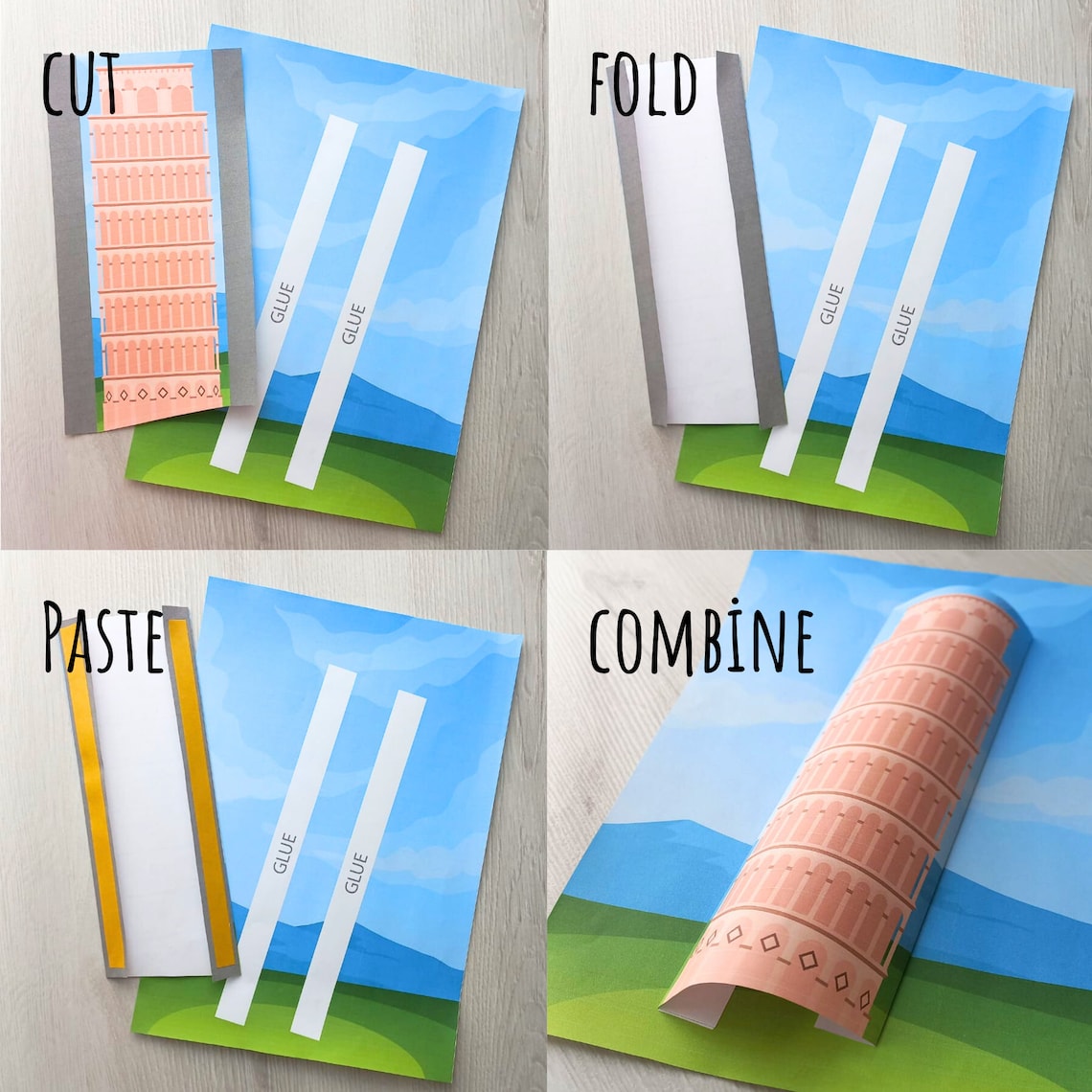 2D Leaning Tower of Pisa Coloring Pages | Italy Home Decor | Printable ...