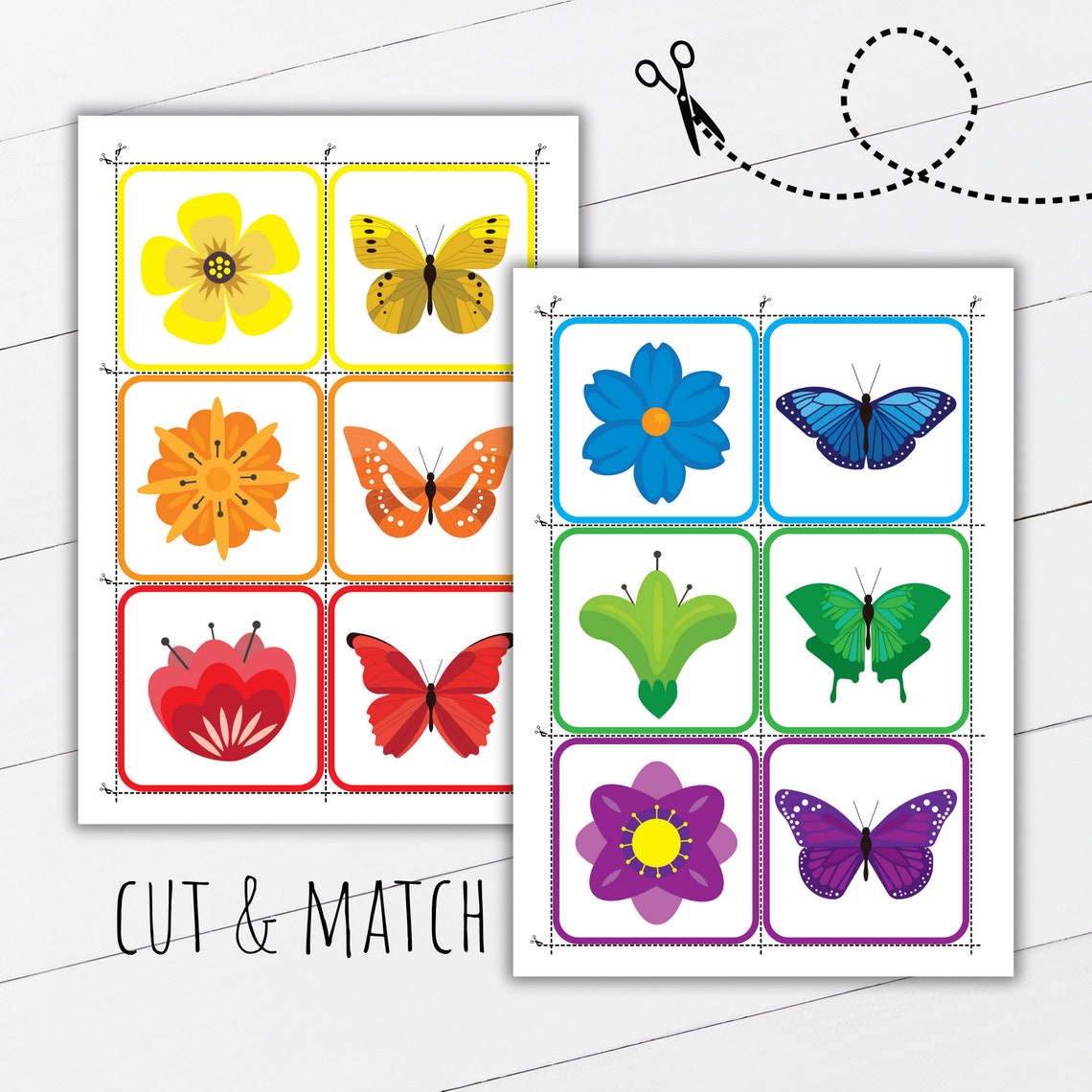 Flower Butterfly Color Matching | Memory Games | Cut Paste Activities ...