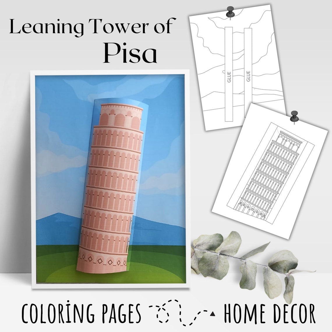 2D Leaning Tower of Pisa Coloring Pages | Italy Home Decor | Printable ...